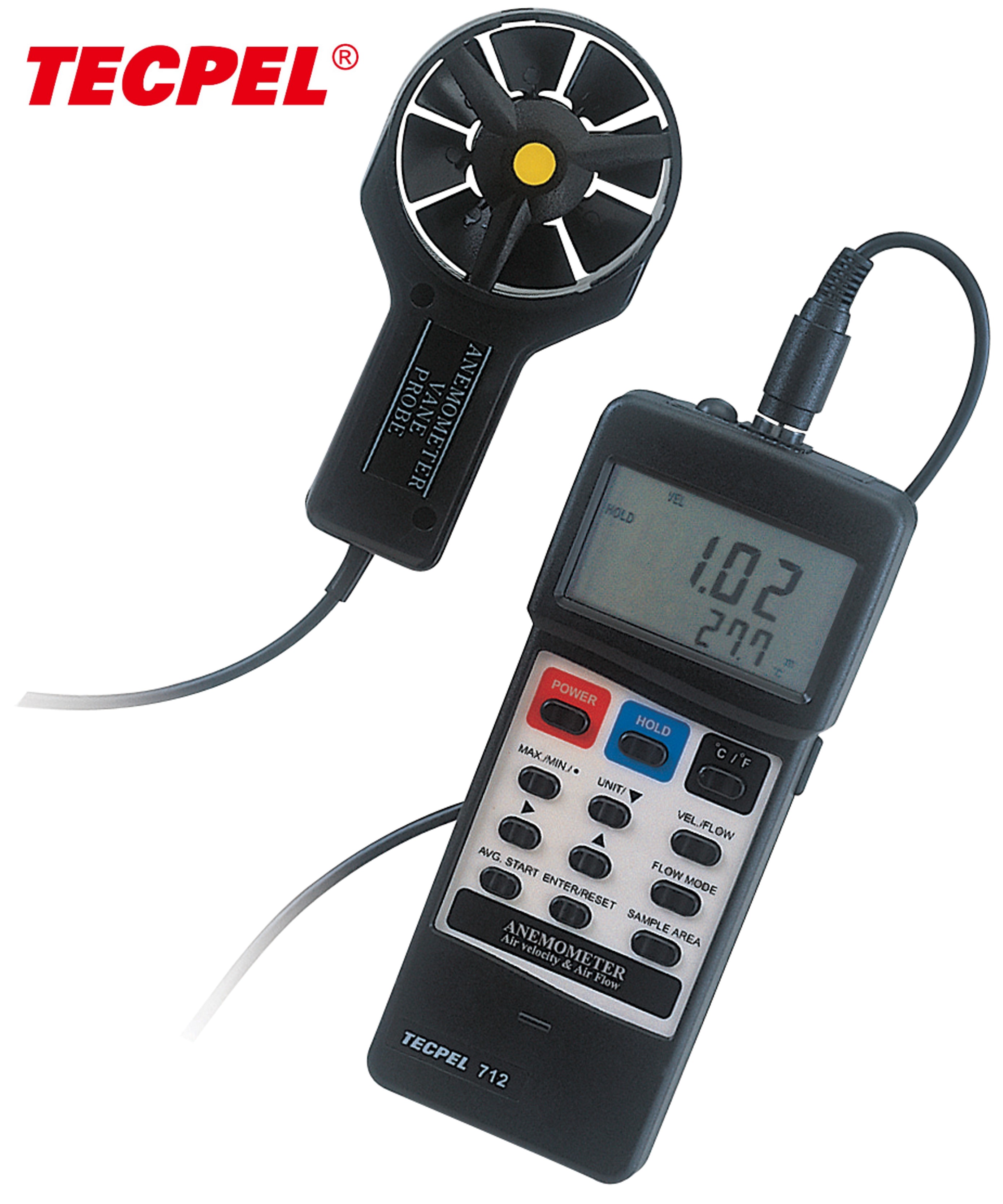 anemometer Digital rotating vane air flow, volume, speed, temperature ...